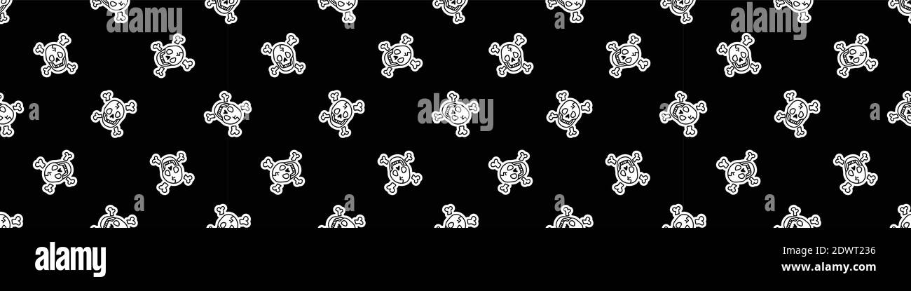 Punk rock skull monochrome vector seamless border. Simple alternative ...