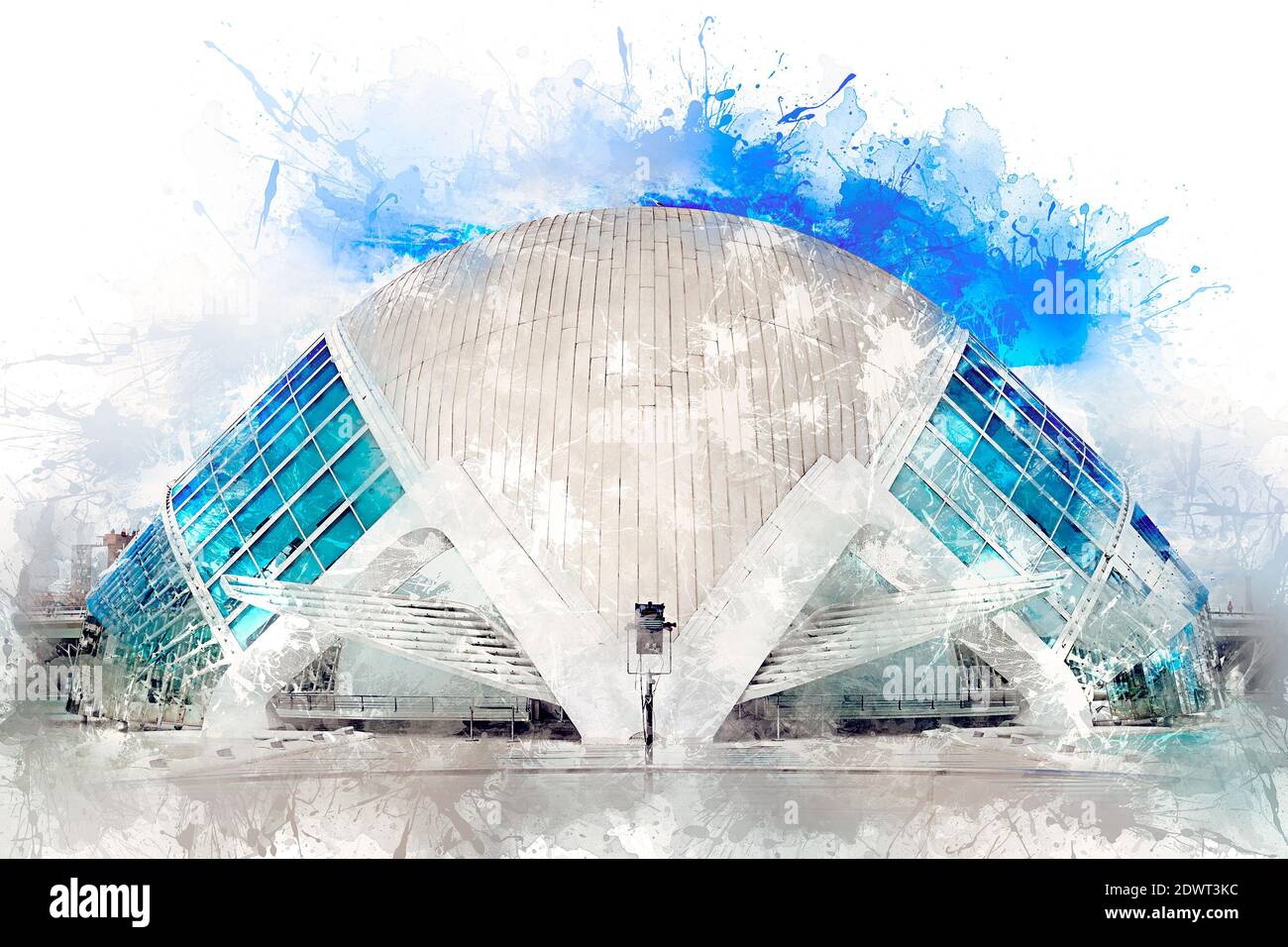 Watercolor drawing Valencia, Spain. View of the city of art and science ...