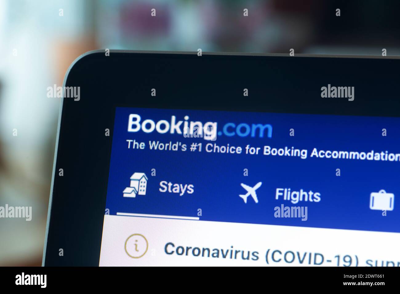 Booking com logo on a computer screen. Home page of the Internet ...