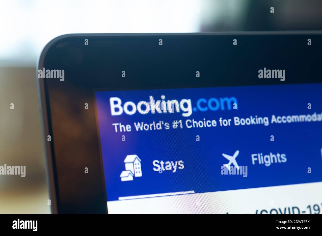 Booking com logo on a computer screen. Home page of the Internet ...