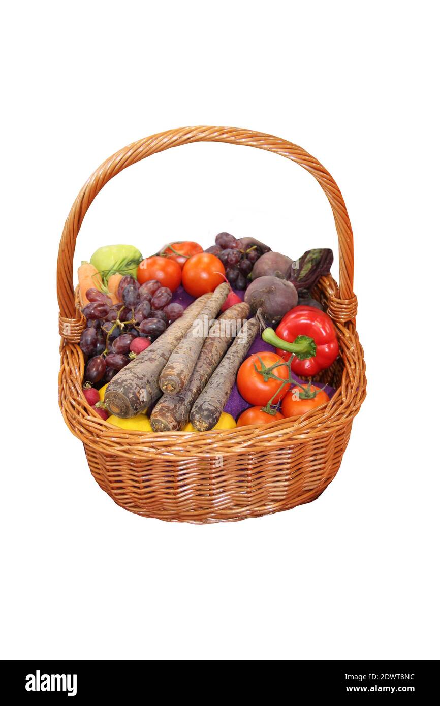 A Wicker Basket Containing Fresh Fruit and Vegetables Stock Photo - Alamy