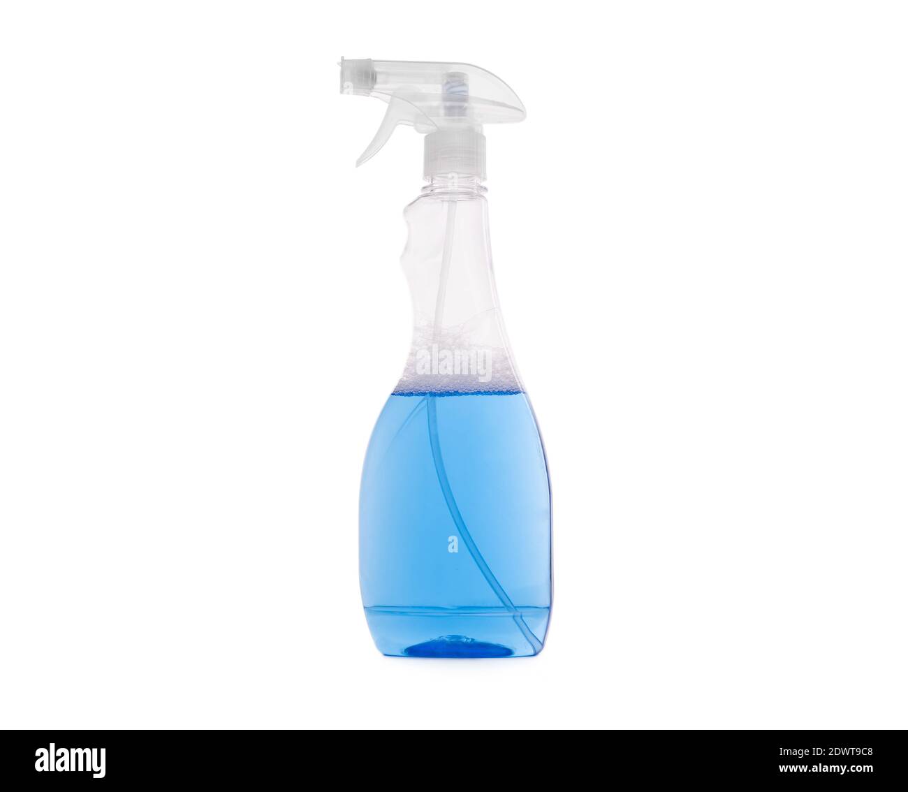 Spray bottle with blue liquid isolated on white background Stock Photo ...