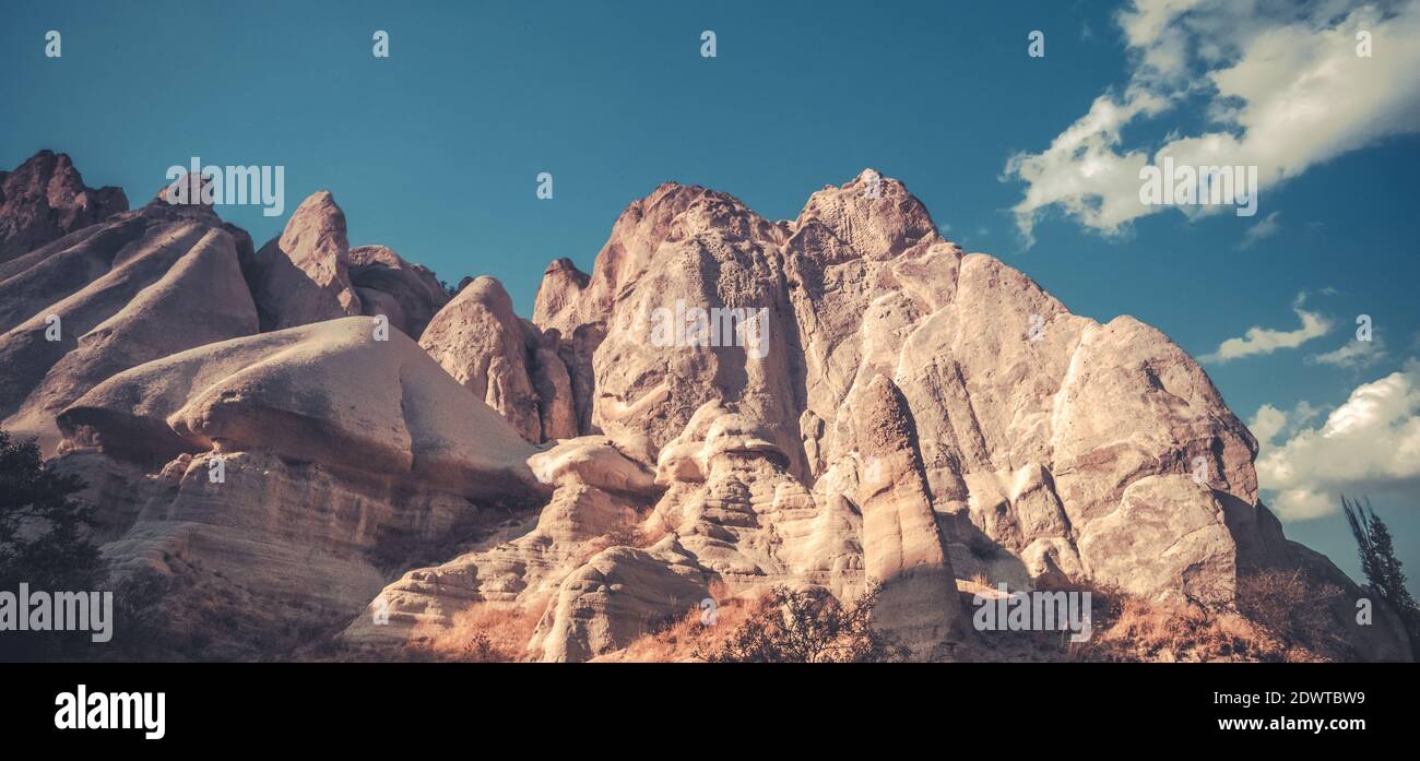 Bottom view of panoramic sand mountain in Cappadocia, Turkey Stock ...