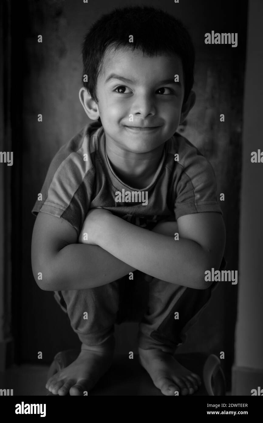 Cute boy smiling home boys Black and White Stock Photos & Images - Alamy