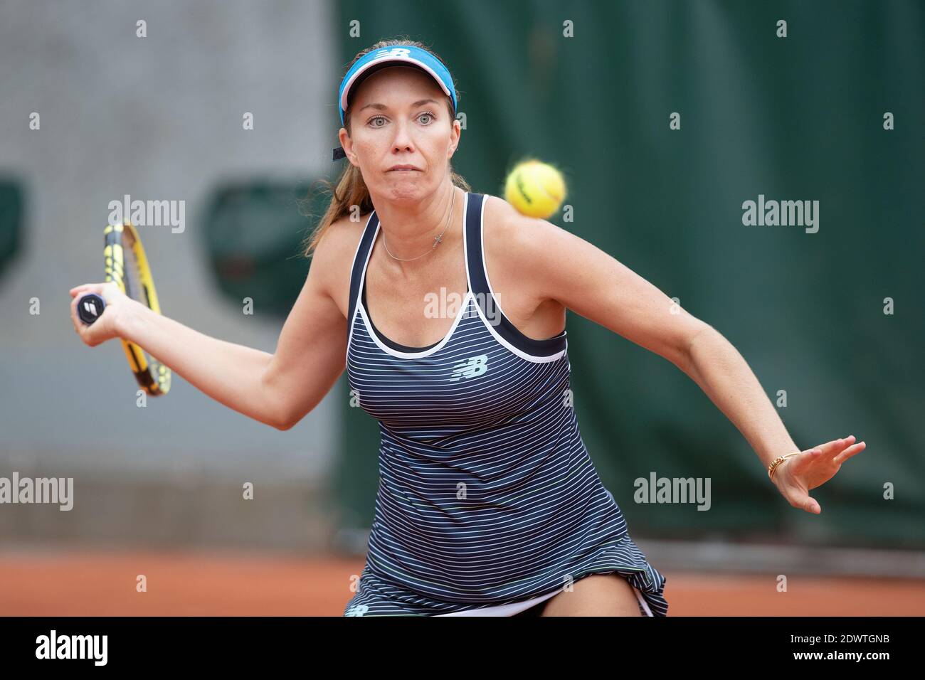 American tennis player Danielle Collins playing forehand shot during ...
