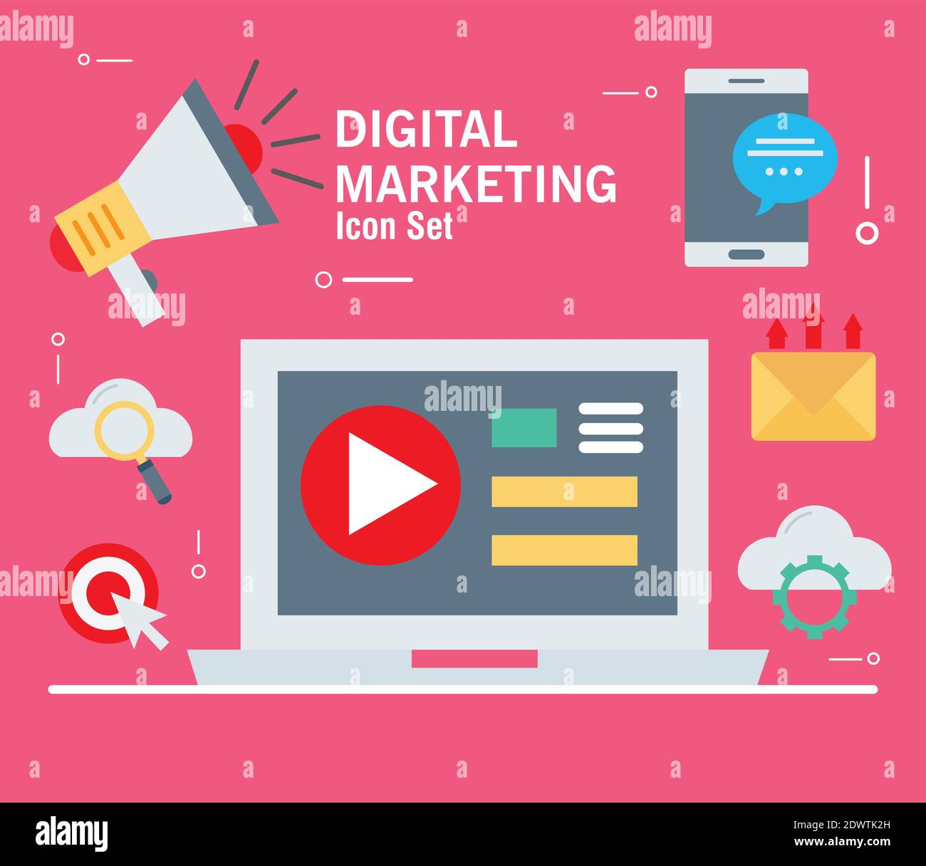 bundle of twelve marketing digital set icons and lettering Stock Vector ...