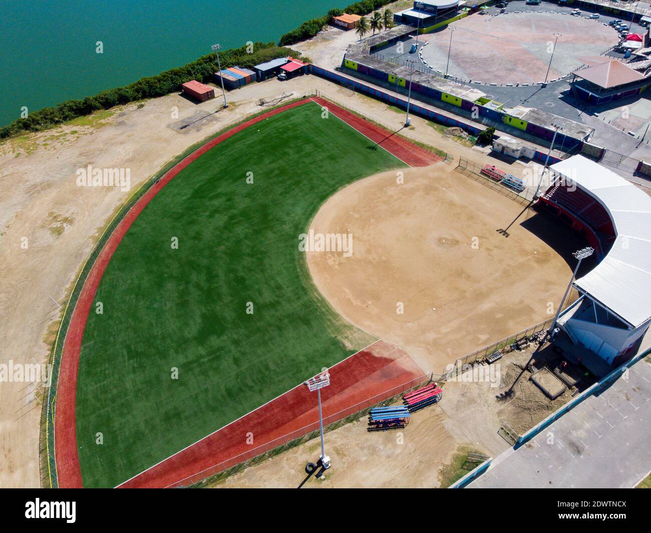 Aerial view of little league stadium on pond island st.maarten. Little ...