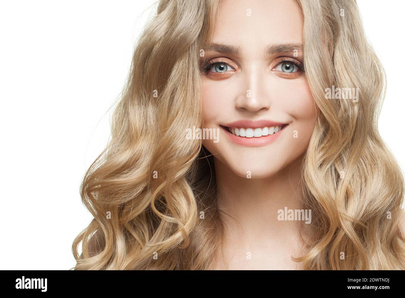 Beautiful woman smiling, face close up. Blonde model face Stock Photo ...
