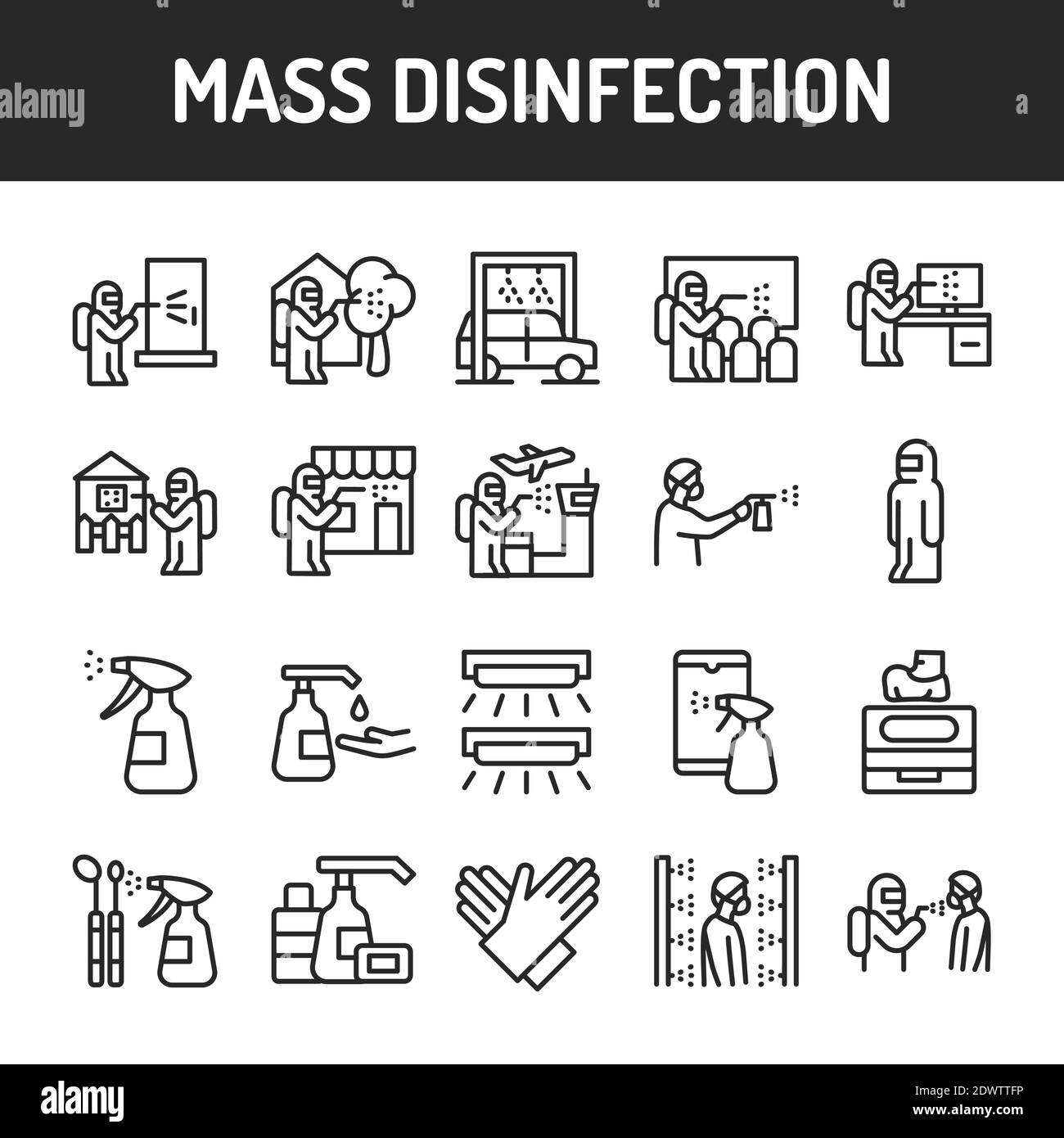 Mass disinfection color line icons set. Isolated vector element Stock ...