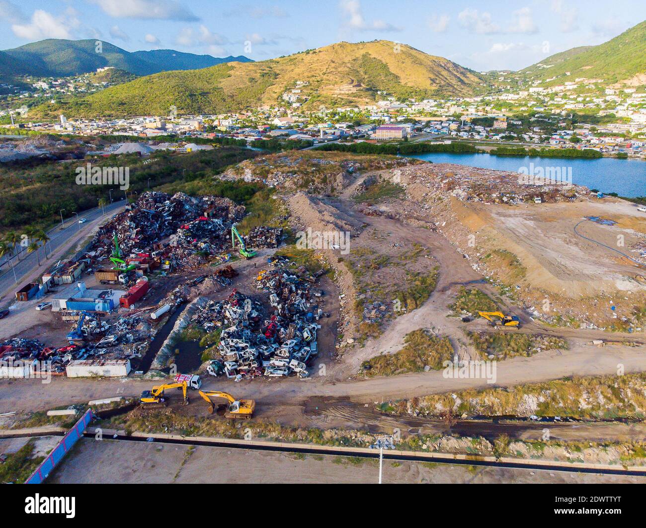 Aerial view of a junk yard and a landfill on st.maarten Stock Photo - Alamy