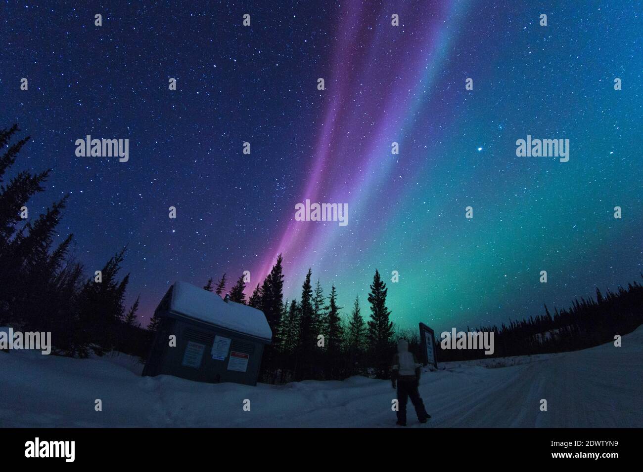 View of aurora borealis storm during midnight in Yellowknife Stock ...