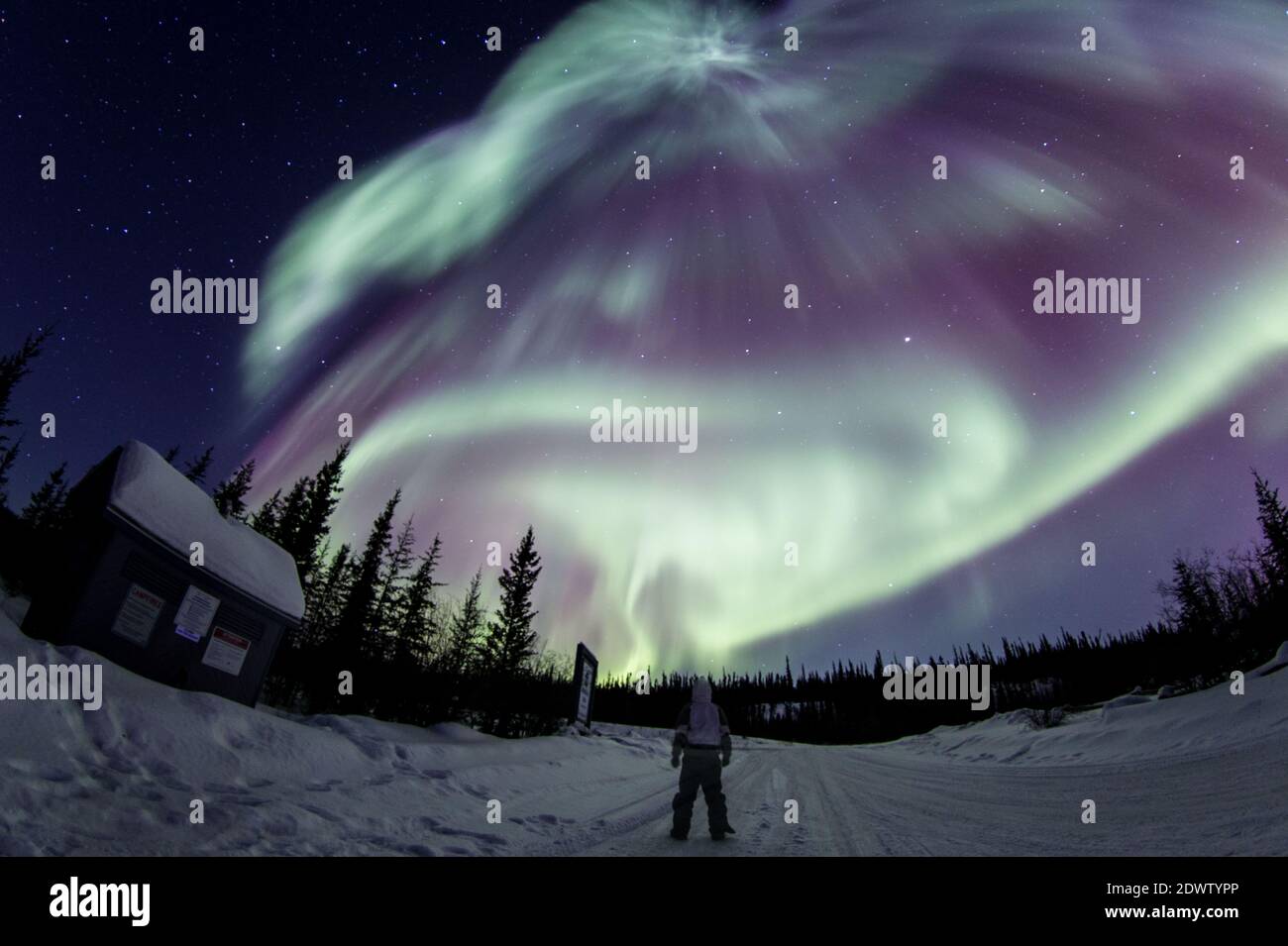 View of aurora borealis storm during midnight in Yellowknife Stock ...