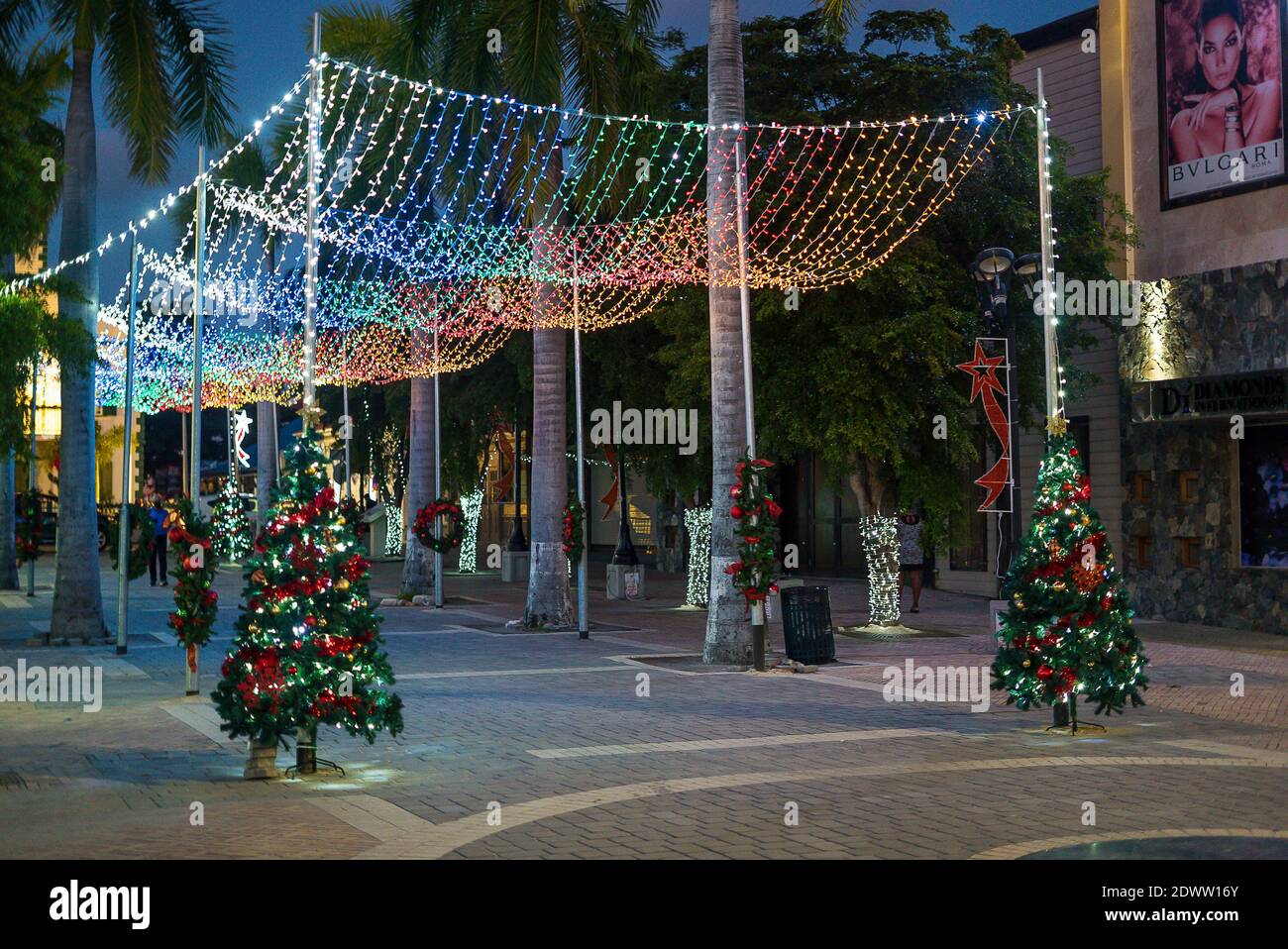 Colorful christmas light decorations on the eve of christmas day on the ...