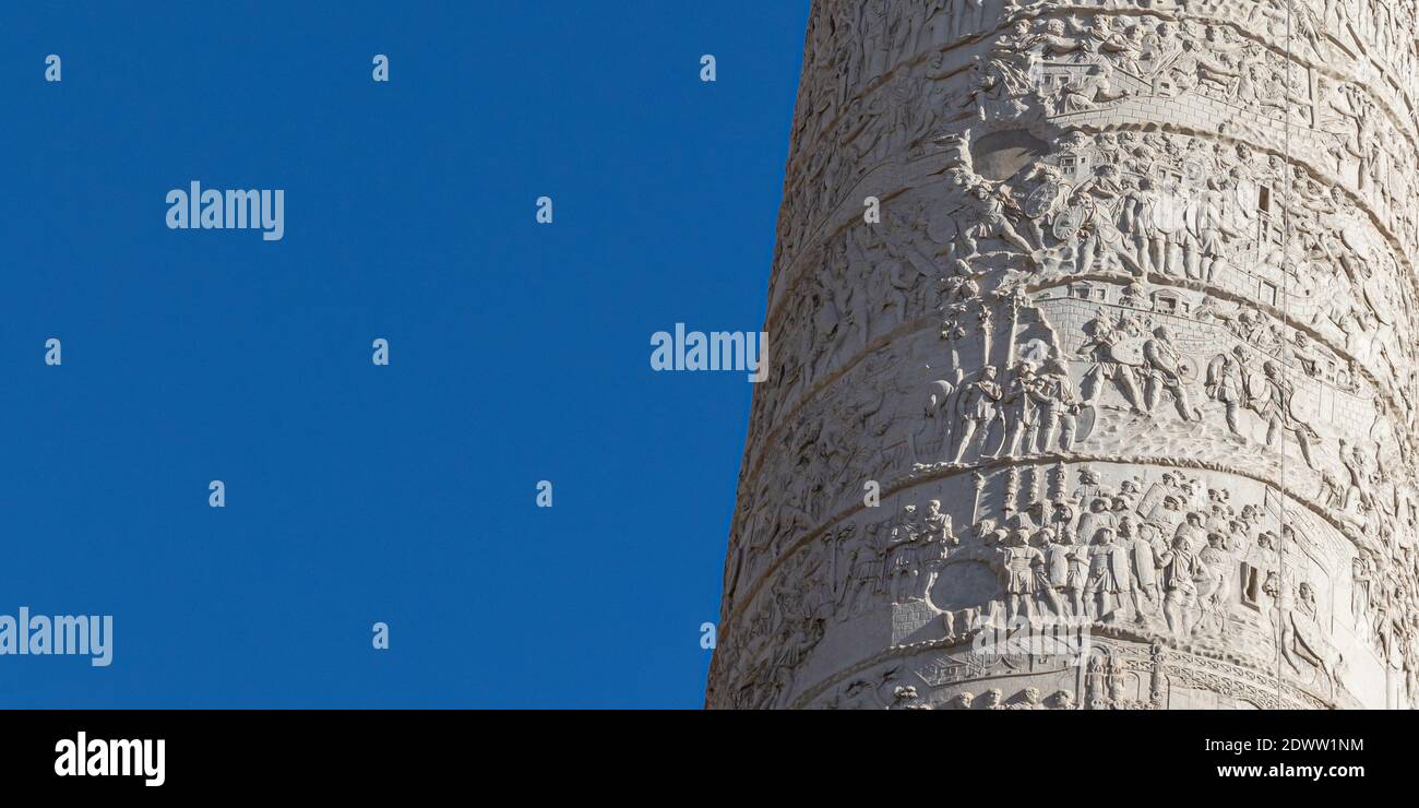 Details on the Roman triumphal column that commemorates Roman emperor ...