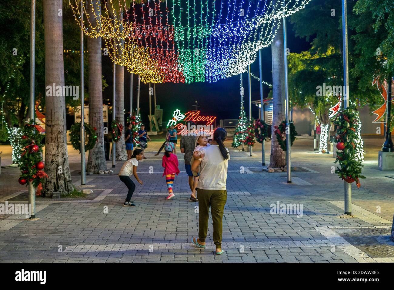 Colorful christmas light decorations on the eve of christmas day on the ...