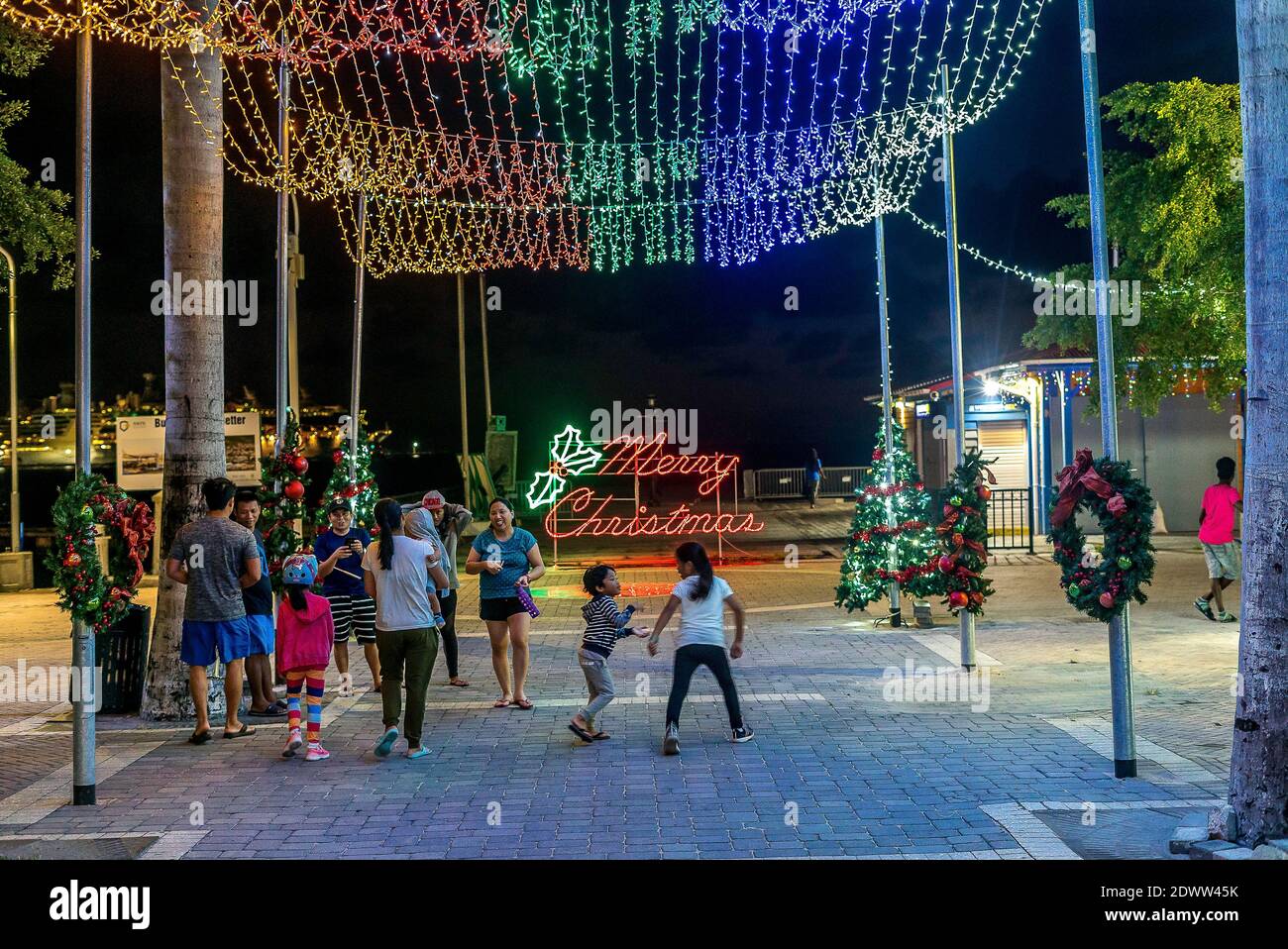 Colorful christmas light decorations on the eve of christmas day on the ...