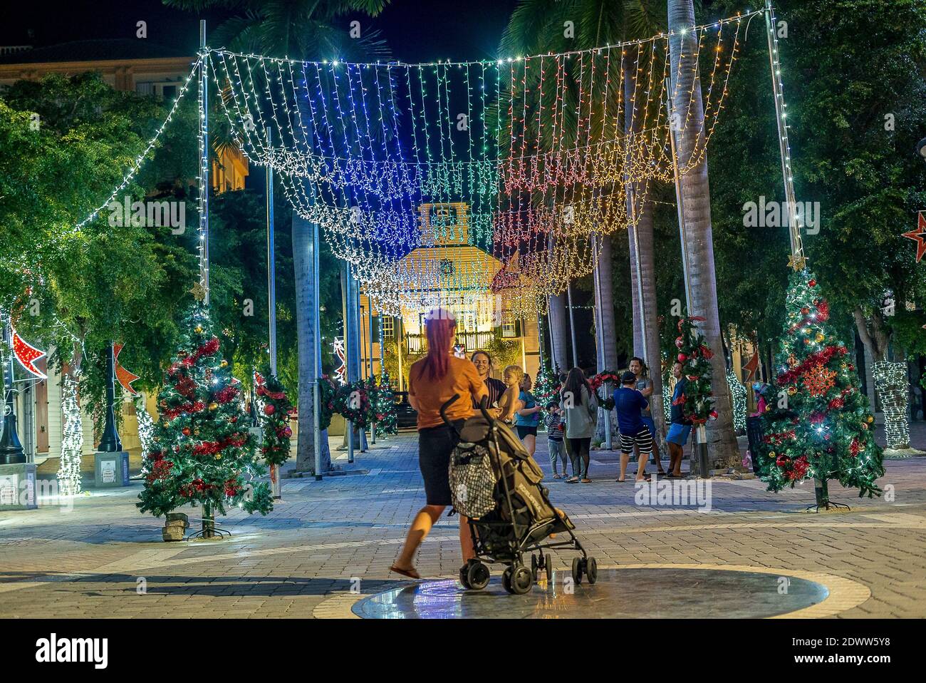 Colorful christmas light decorations on the eve of christmas day on the ...