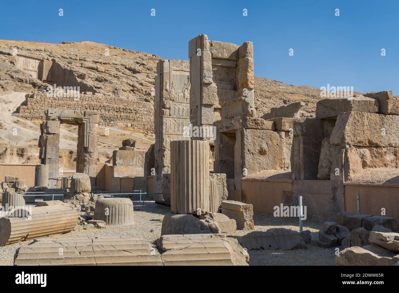 Ruins of the stone Gates in Persepolis, the ceremonial capital of the ...