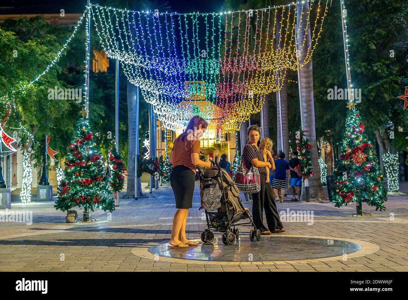 Colorful christmas light decorations on the eve of christmas day on the ...