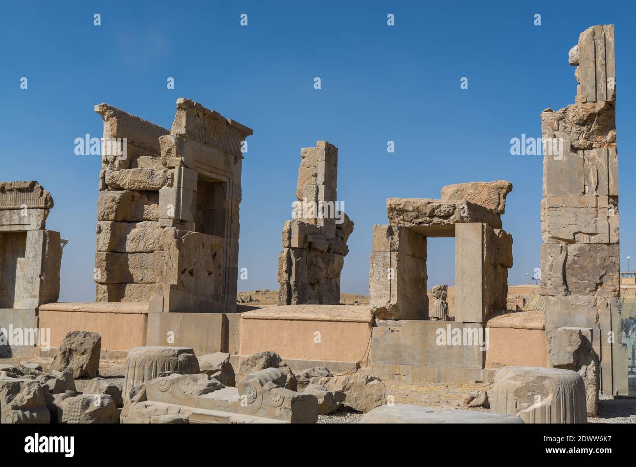 Ruins of the stone Gates in Persepolis, the ceremonial capital of the ...