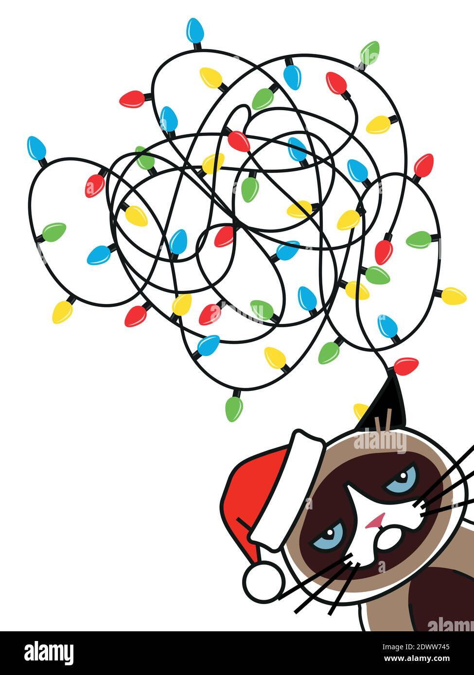Grumpy cat tangled christmas lights. Greeting card Stock Vector Image ...