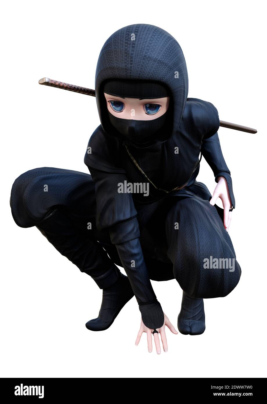 3D rendering of a cartoon ninja boy isolated on white background Stock ...
