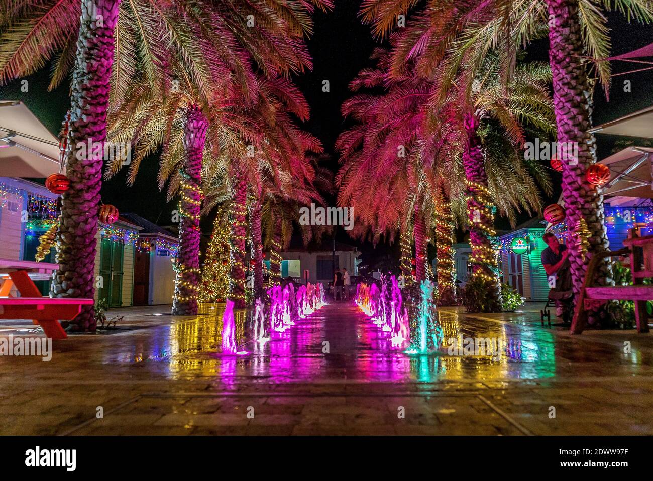 Colorful christmas light decorations on the eve of christmas day on the ...
