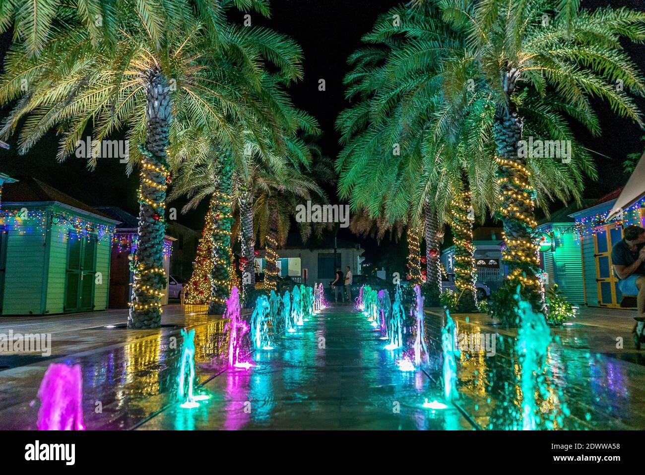 Colorful christmas light decorations on the eve of christmas day on the ...