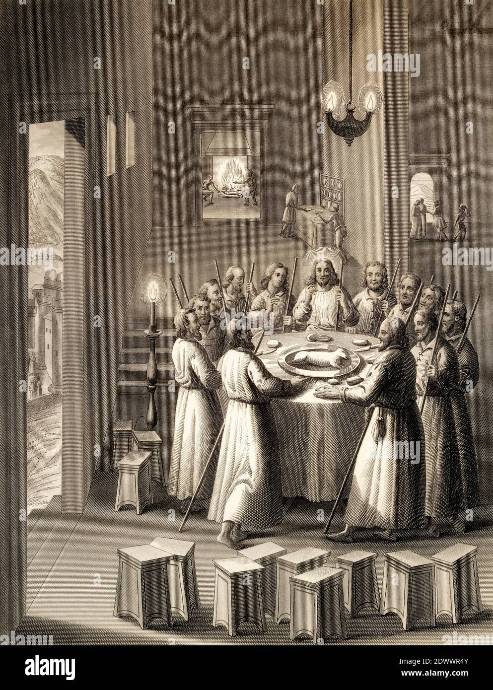 Preparation for the Last Supper, New Testament, steel engraving 1853 ...