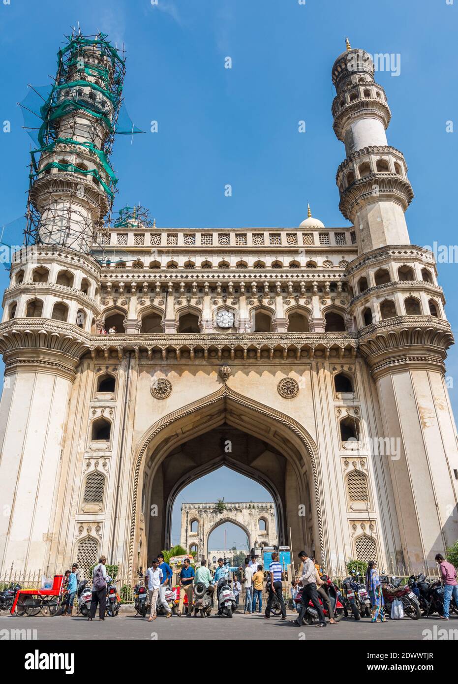 Charminar or four minarets under renovation, which is a monument and ...