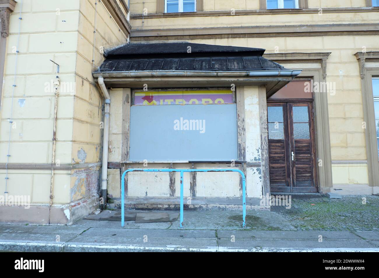 Mitropa sign - boarded up - DDR railway catering Stock Photo - Alamy