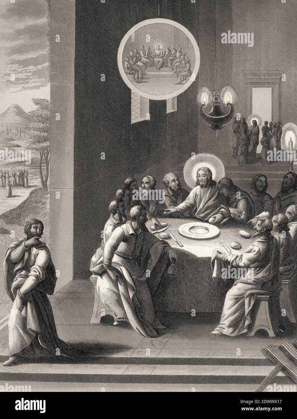 Judas Iscariot retiring from the Last Supper, New Testament, steel ...