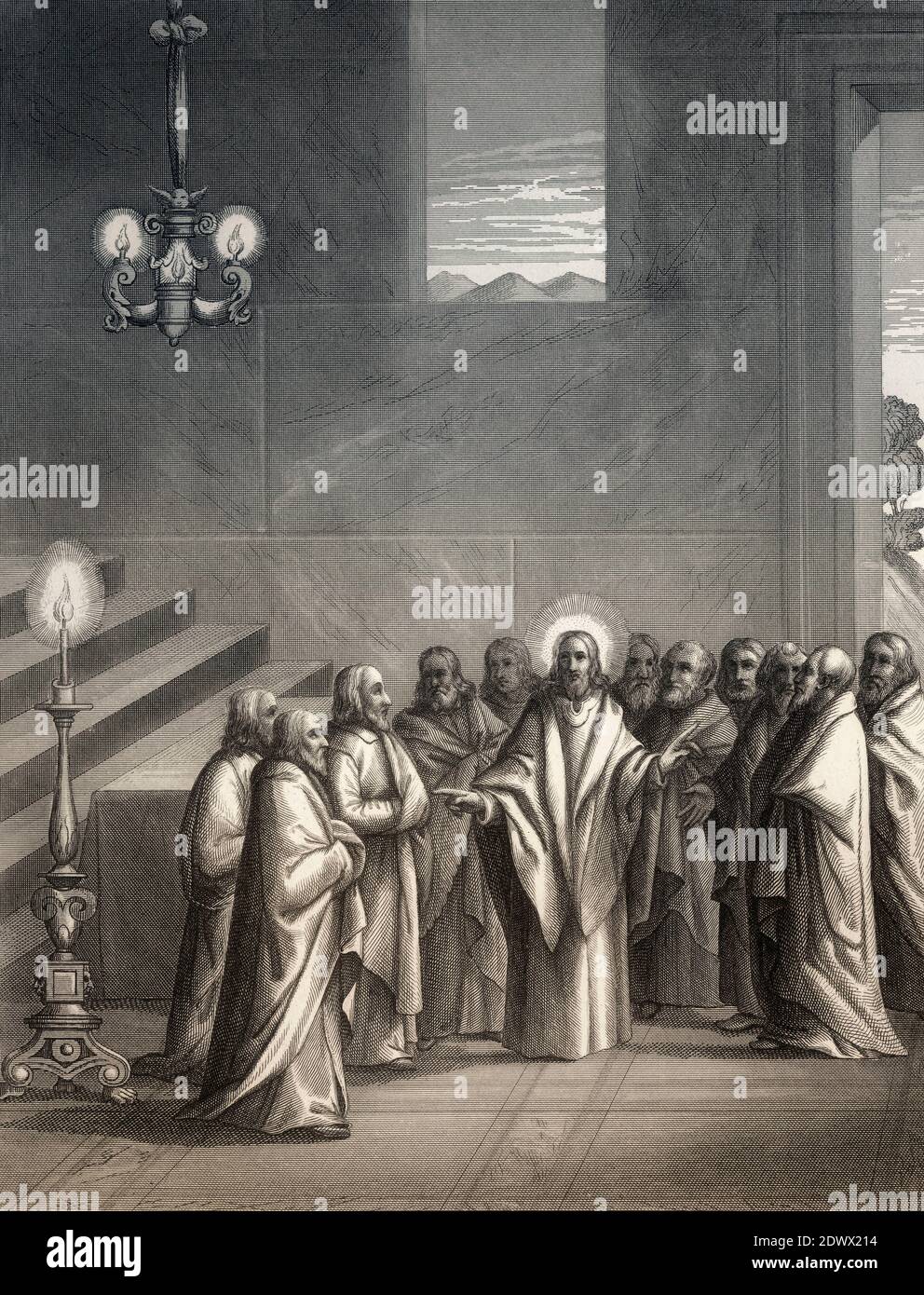 Prayer after the Last Supper, New Testament, steel engraving 1853 ...