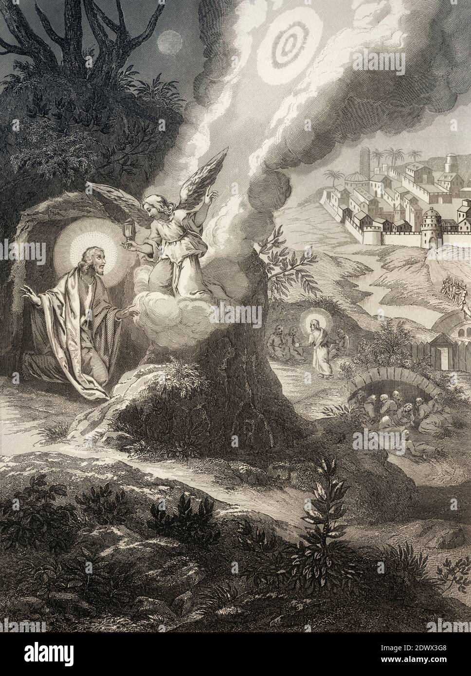 The Agony in the Garden of Gethsemane, New Testament, steel engraving ...