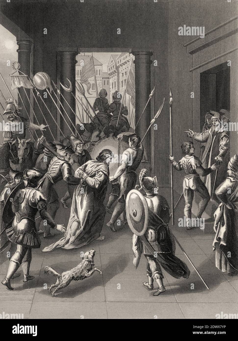 Jesus Taken to Annas, New Testament, steel engraving 1853, digitally ...