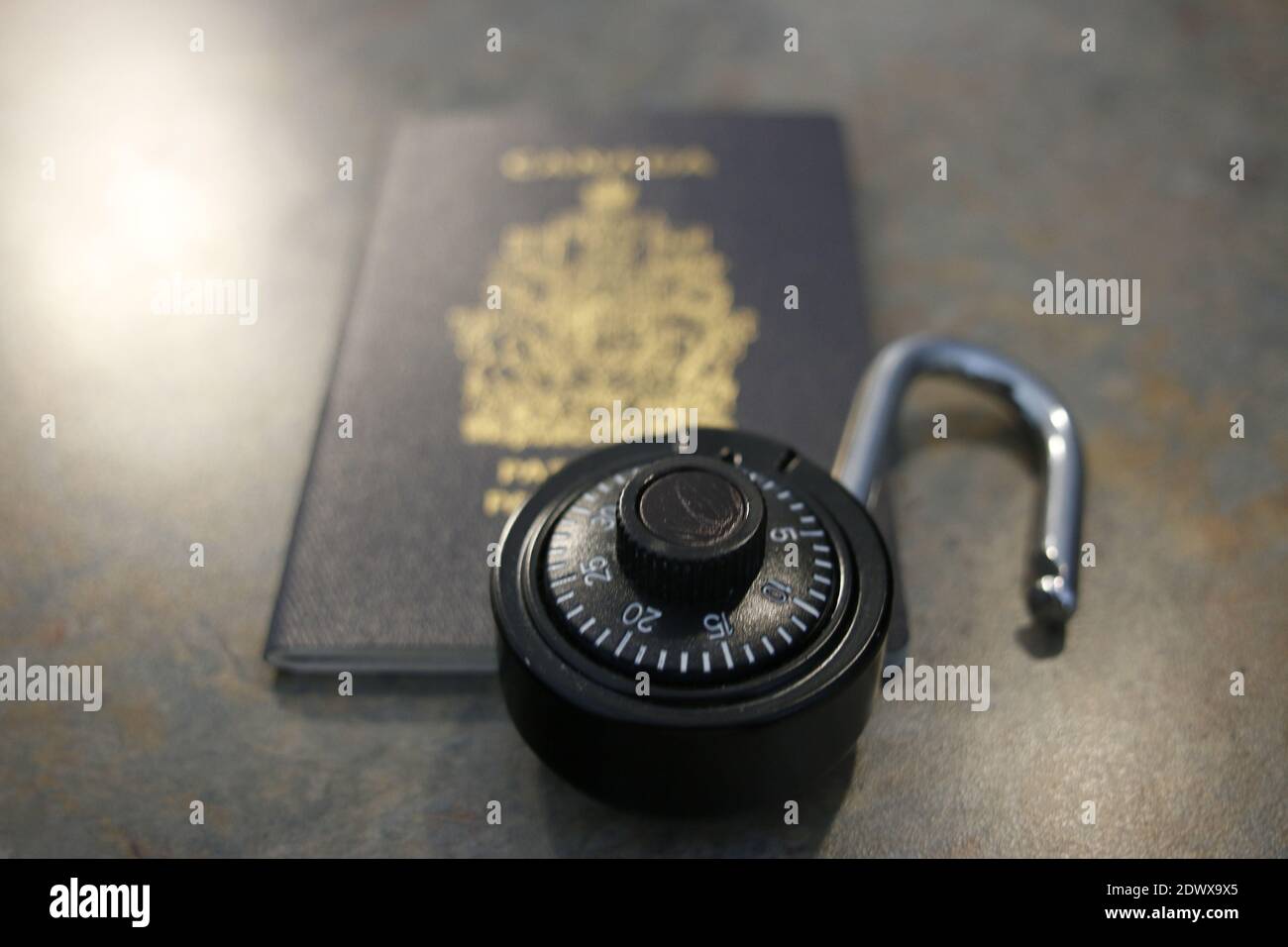 Immigration Canada application form with maple leaf. lock and passport ...