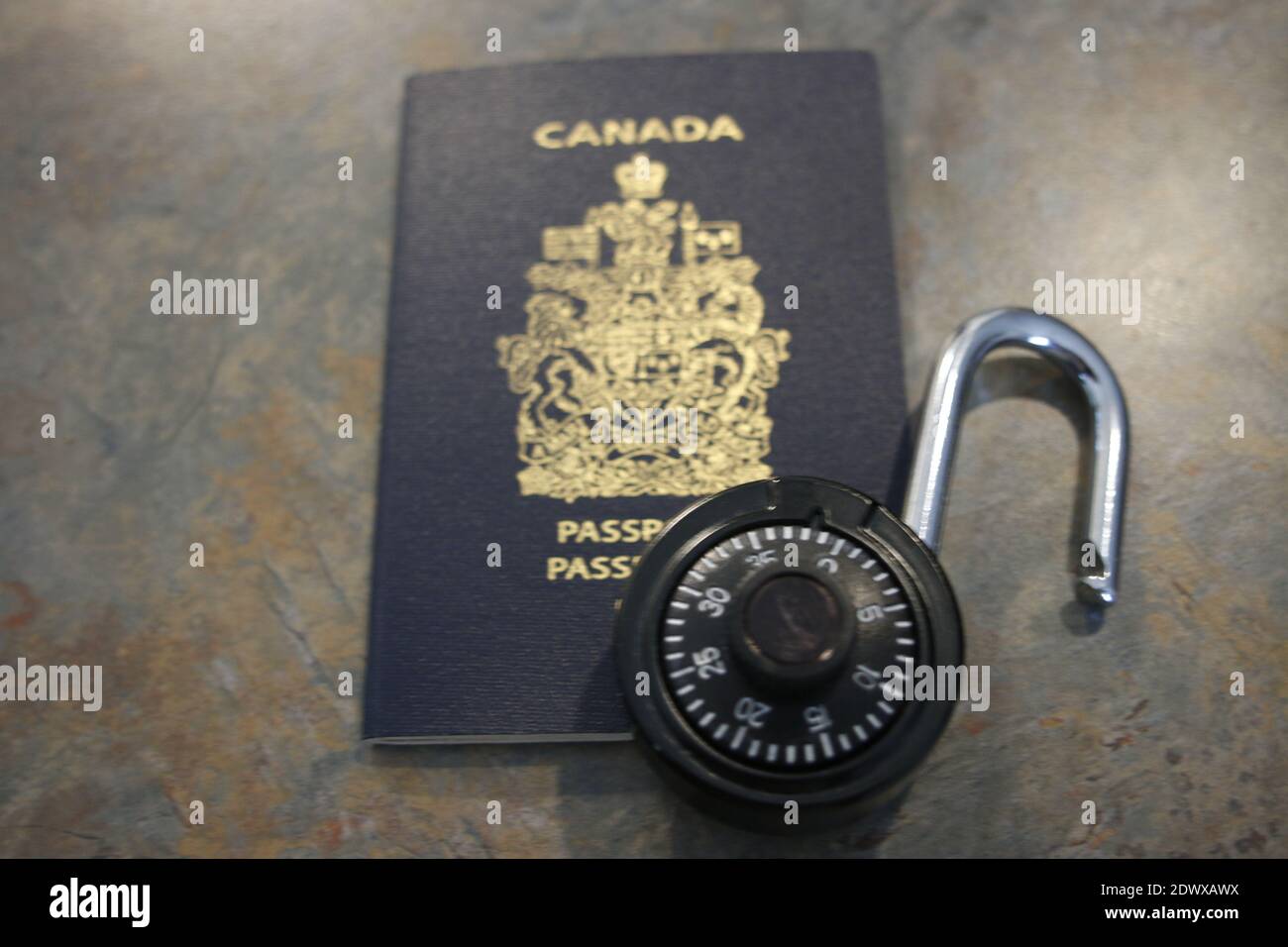 Immigration Canada application form with maple leaf. lock and passport ...