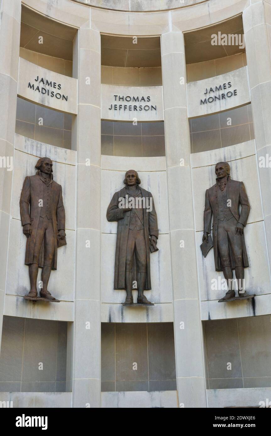 City Hall façade showing bas relief statues of James Madison, Thomas ...