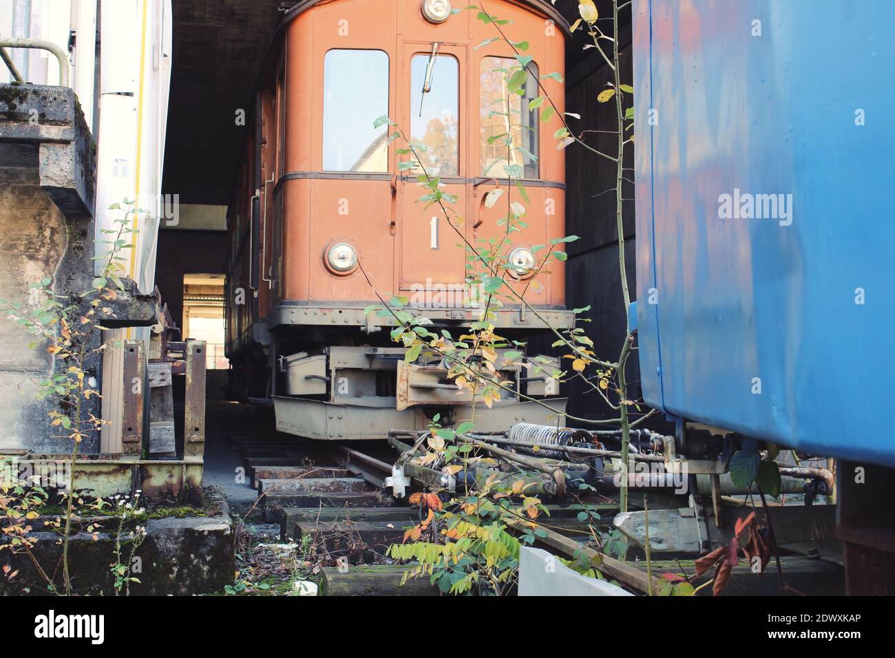 Old Train On Railroad Track Stock Photo - Alamy