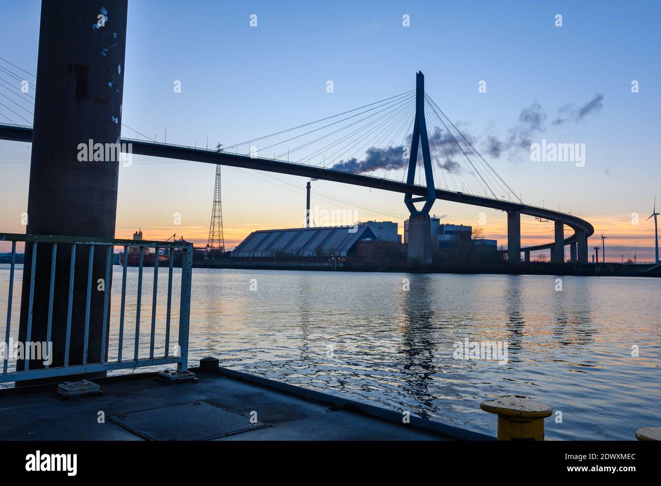 Hamburg, Germany: Koehlbrand Bridge in Hamburg in the twilight Stock ...