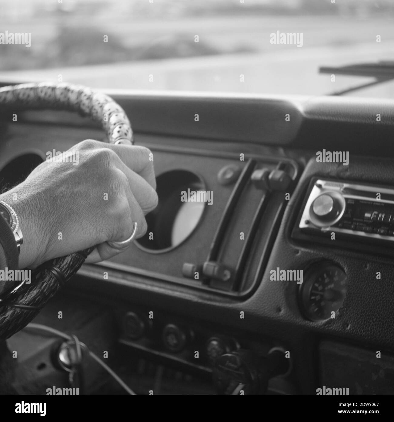 Car part steering wheel Black and White Stock Photos & Images - Alamy