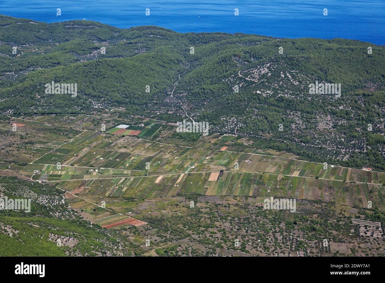 Aerial view of the countryside of Korcula island, Adriatic Sea, Croatia ...