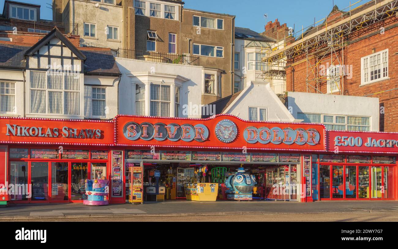 The colourful facade of an amusement arcade on the seafront in ...