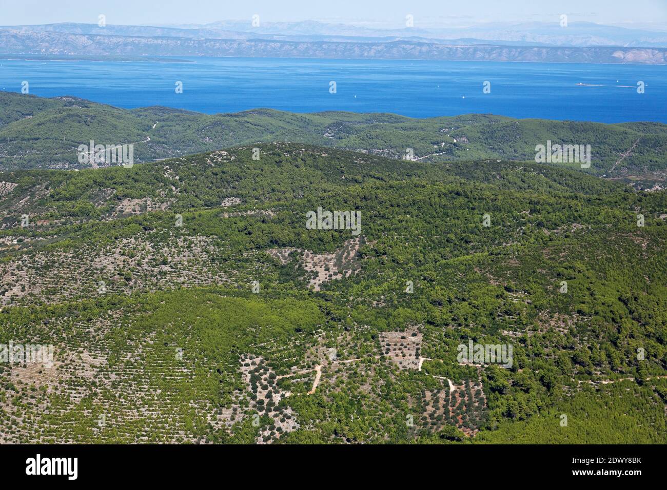 Aerial view of the countryside of Korcula island, Adriatic Sea, Croatia ...