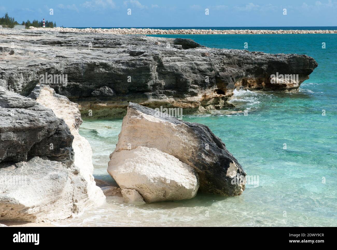 The pieces of a rock falling apart on Grand Bahama island eroded shore ...