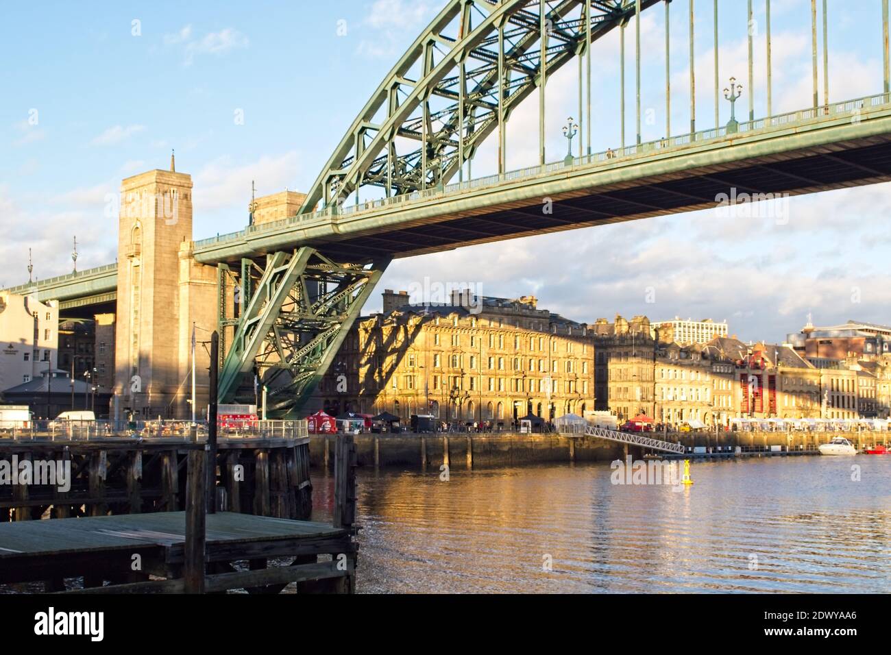 The north towers of the iconic Tyne Bridge which spans the River Tyne ...