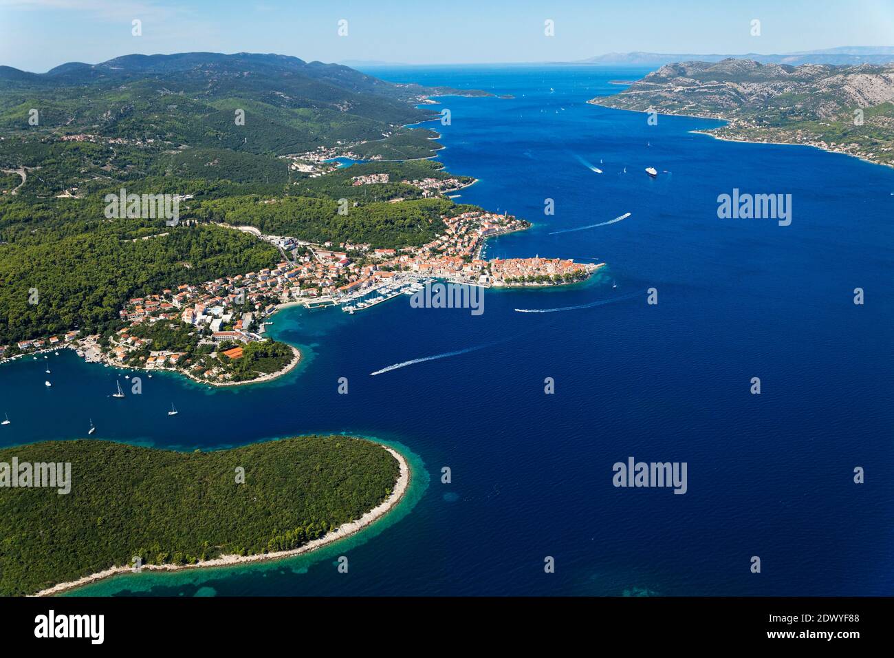Aerial view of Korula town on Korcula island, Adriatic Sea, Croatia ...