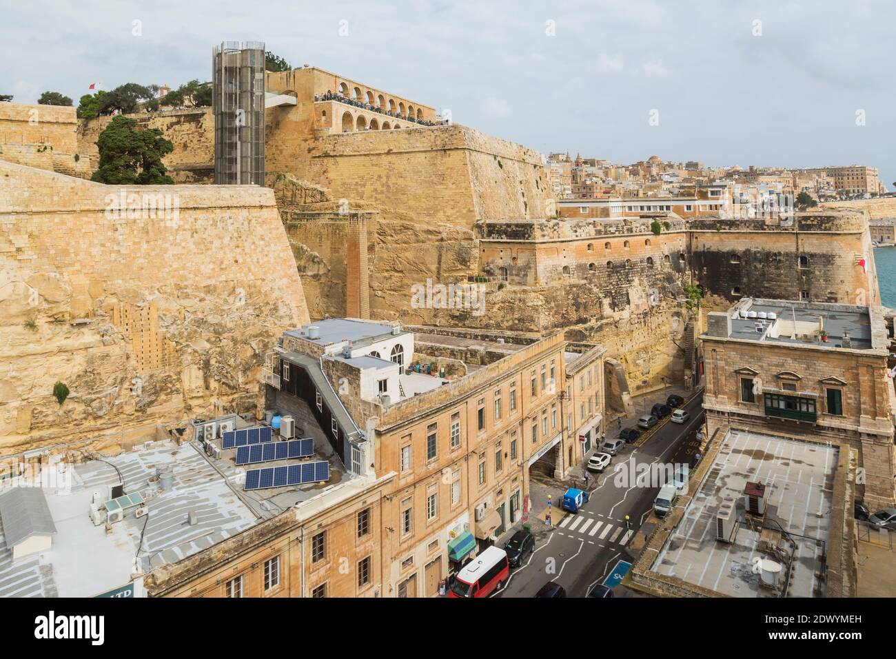 Valletta skyline and old fortification walls with the Barrakka ...