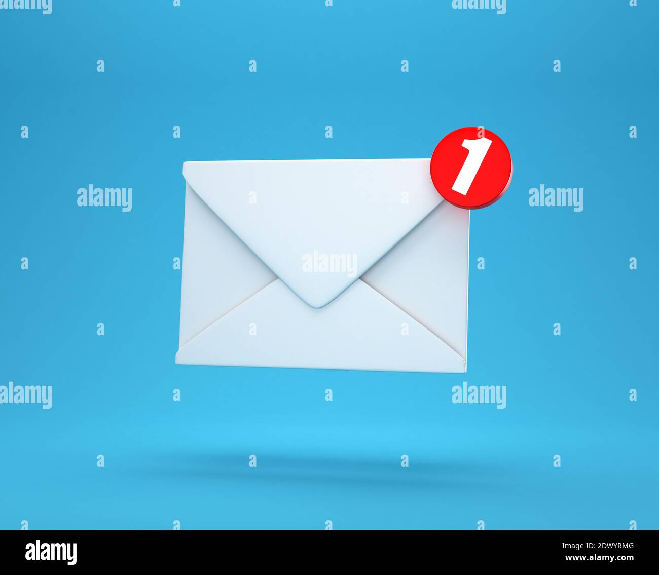 mail notification one new email message in the inbox concept isolated on blue background with ...