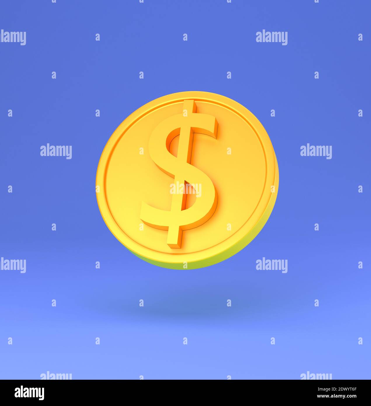 Golden coin with dollar sign minimal cartoon 3d render illustration ...